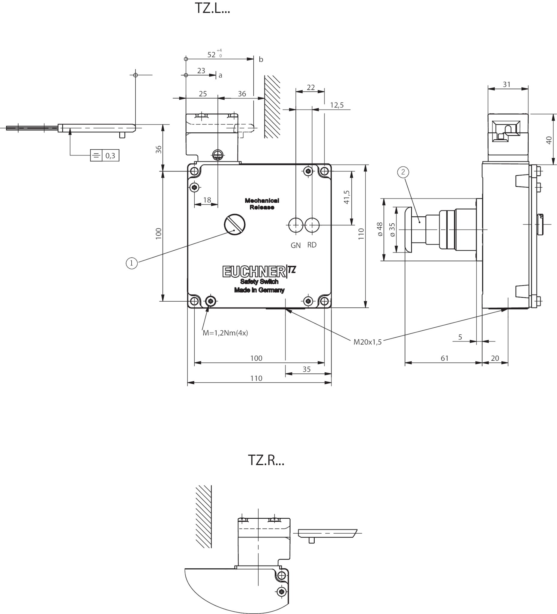 TZ1LE024M-C1815 Safety switch TZ, escape release with key button ...