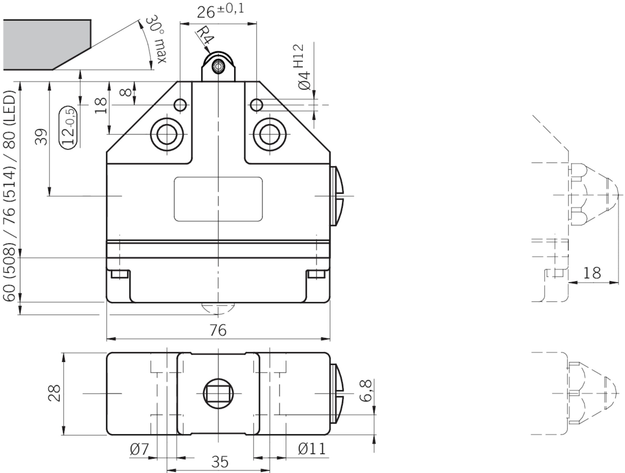 N1AR508LE060-M 单孔固定行程开关N1AR/AB，滚轮柱塞 | EUCHNER