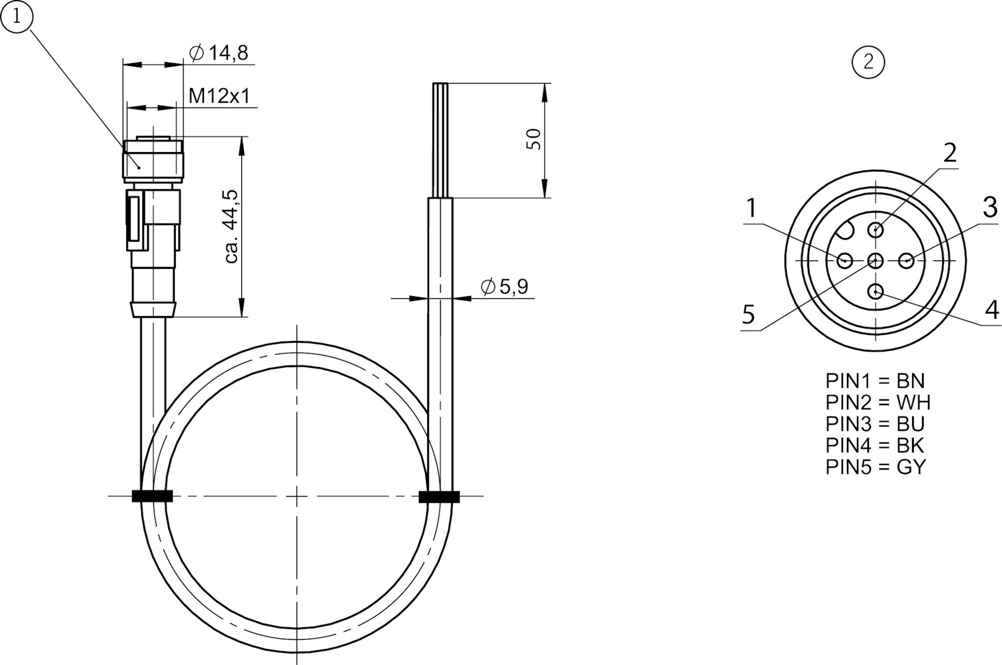 C-M12F05-05X034PU25,0-MA-124054 Cable de conexión con conector M12 ...
