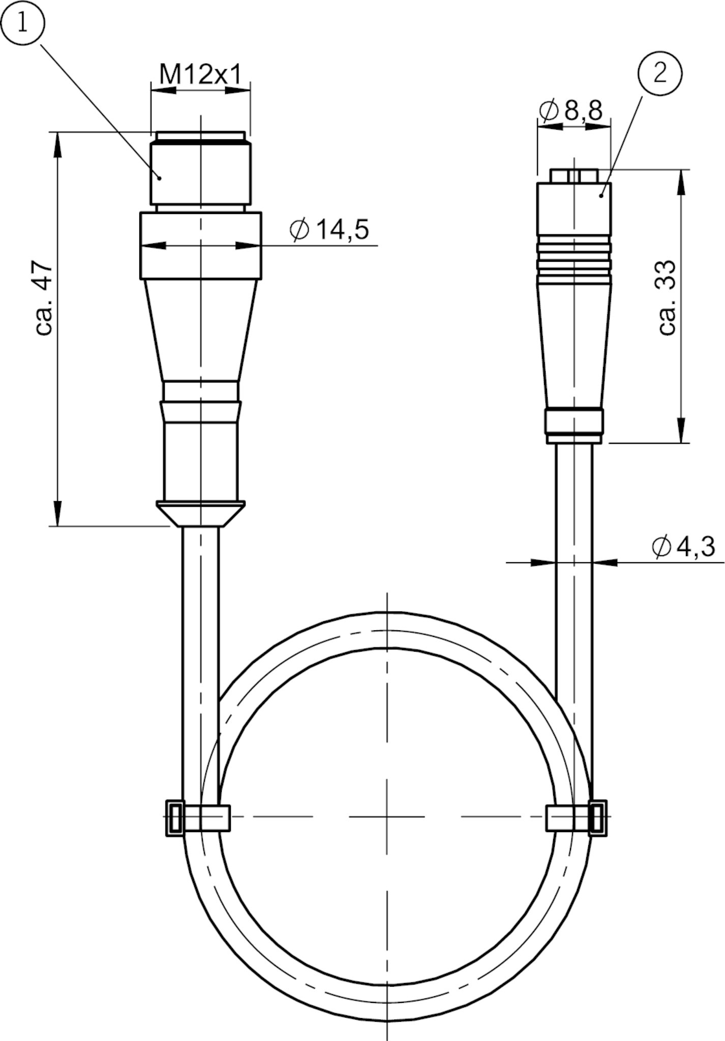 C-M12M03-03X034PU01,0-M08F03-111600 Connection cable with both side ...