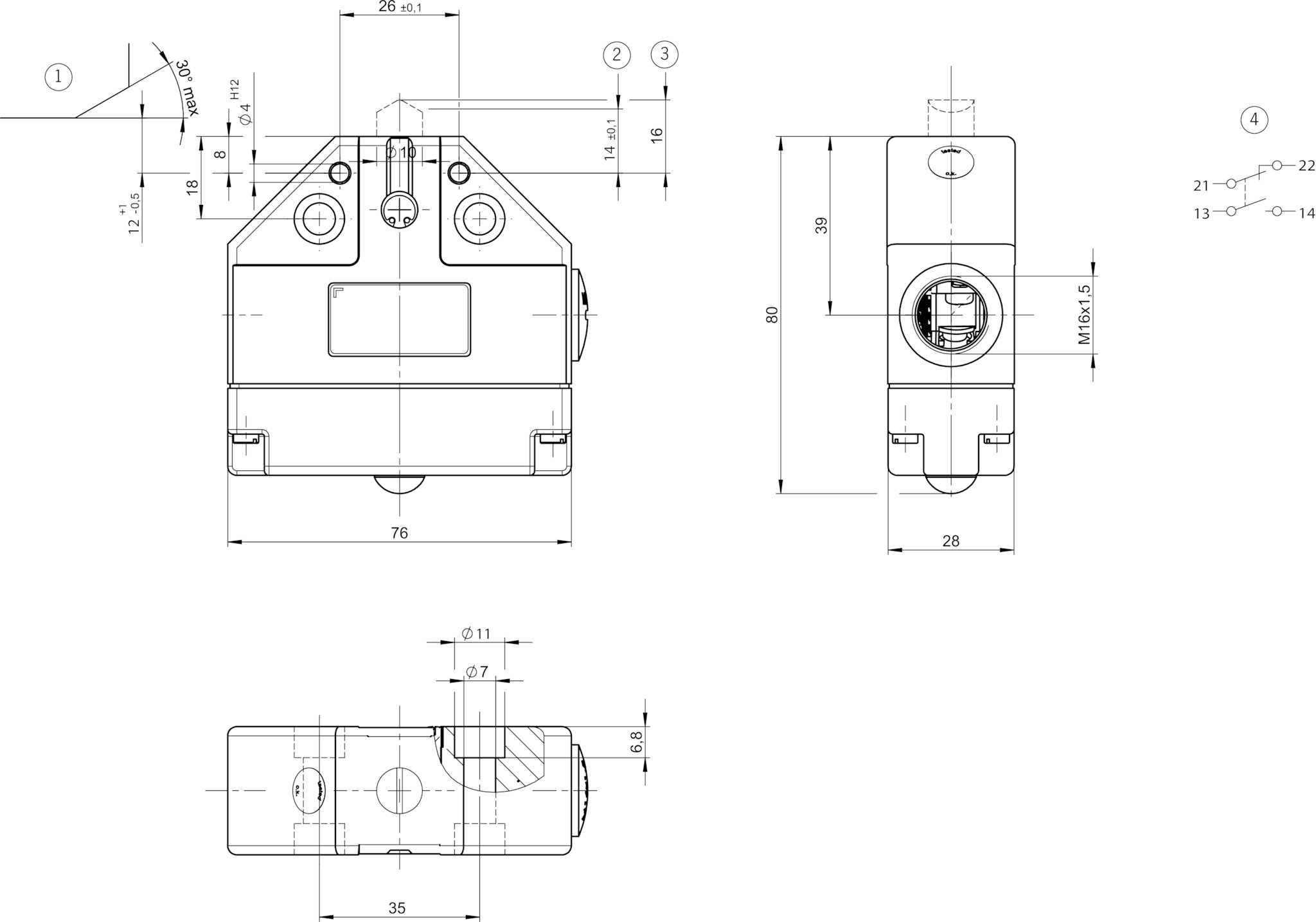 N1AD502LE060-M 精密单体行程开关N1A，楔形柱塞 | EUCHNER