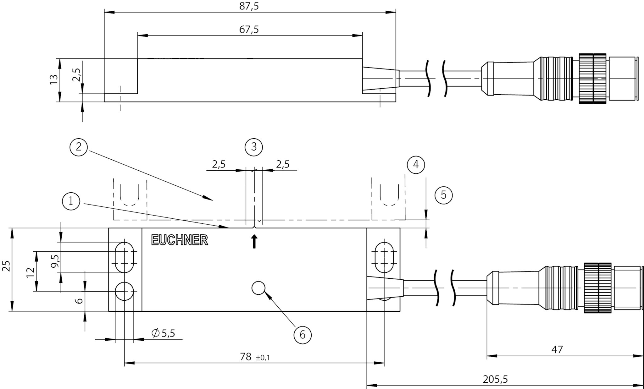 CMS-R-AZA-ST0,2VL Read heads design A for ESM, PVC, plug connector M12 ...