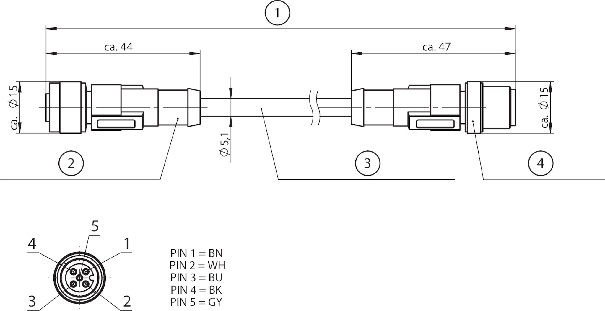 C-M12F05-05X034PU0,22-M12M05-163573 Connecting cable with 2 plug ...