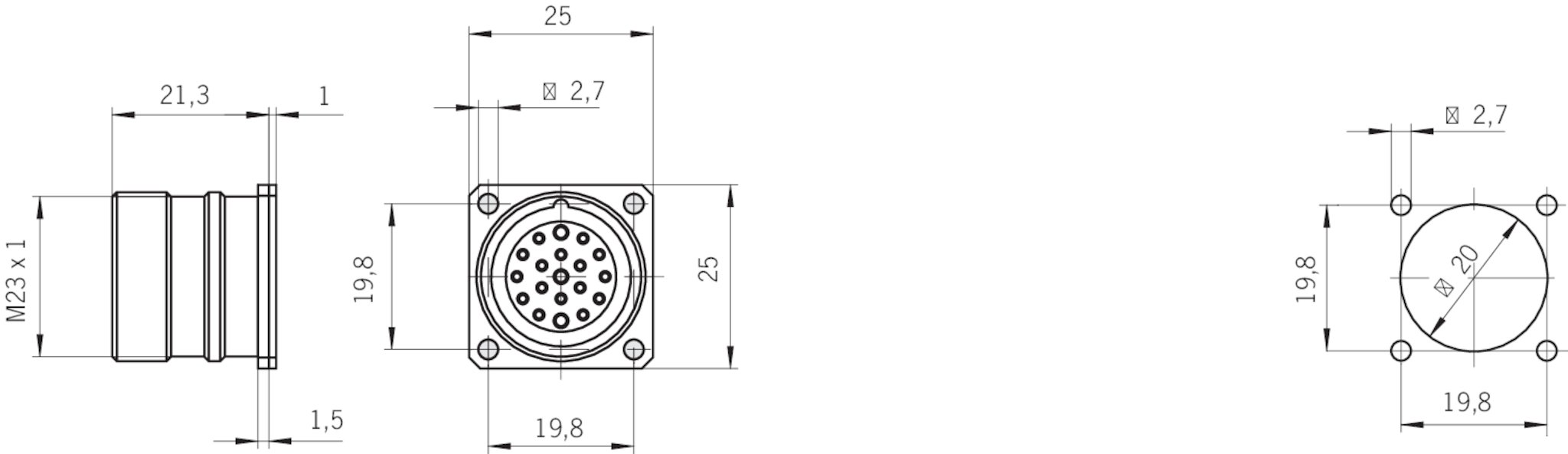 19POL/CONINVERS Male flange connector 19-pin | EUCHNER – More than safety.