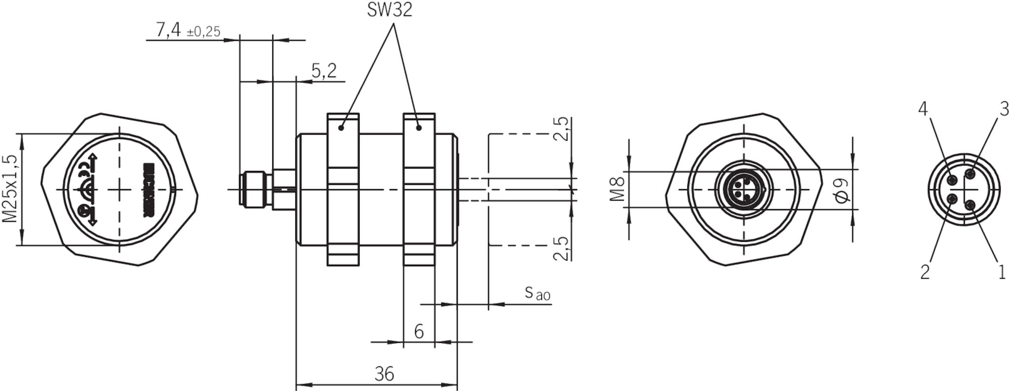 CMS-R-CXC-SC Read heads CMS design C - with NC/NO contacts, M8 ...